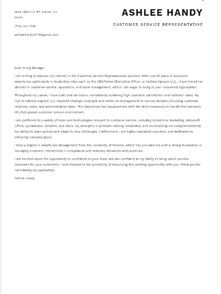 CSR Cover Letter Example | PDF