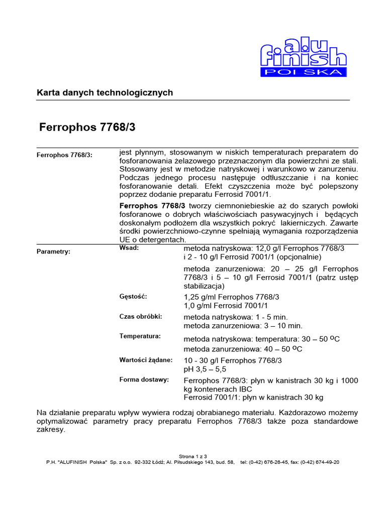 Ferrophos 7768/3: Karta Danych Technologicznych | PDF