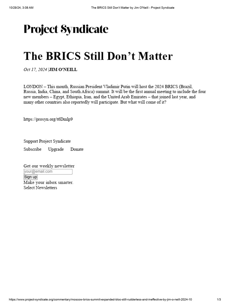 The BRICS Still Don't Matter by Jim O'Neill - Project Syndicate | PDF
