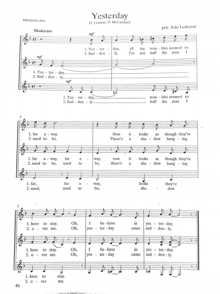 Yesterday Notna Partitura, S. Šubic | PDF