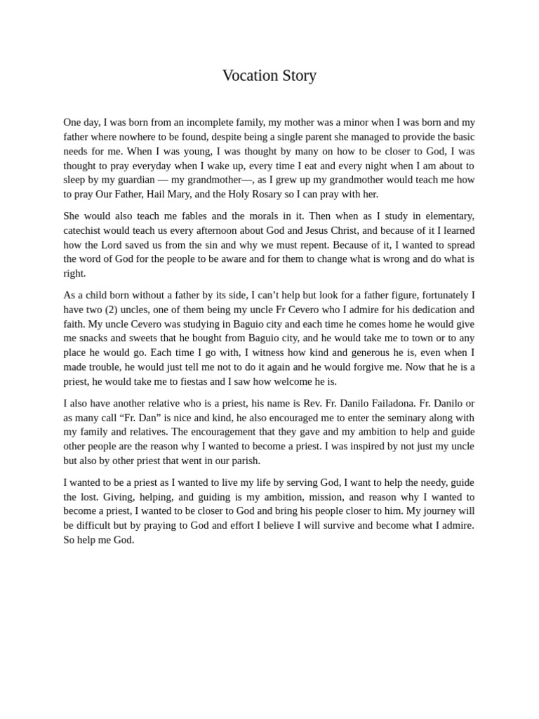 Vocation Story | PDF