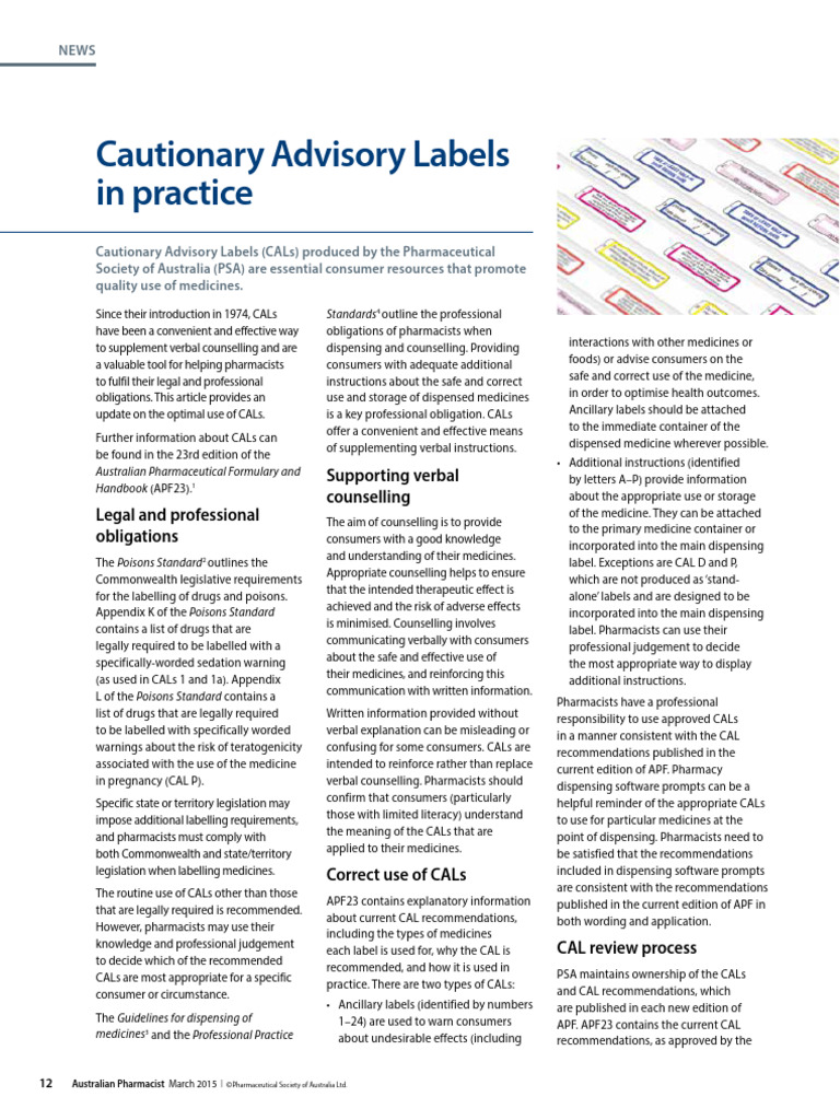 Cautionary Advisory Labels in Practice March 2015 | PDF | Pharmacist ...