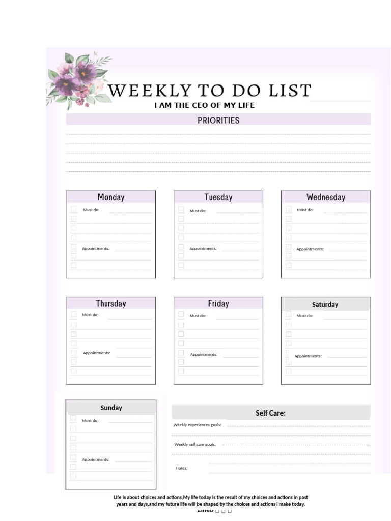 Weekly To Do List Template 1 | PDF