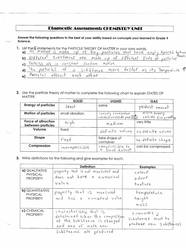 Diagnostic Assessment Chemistry Unit Solutions | PDF