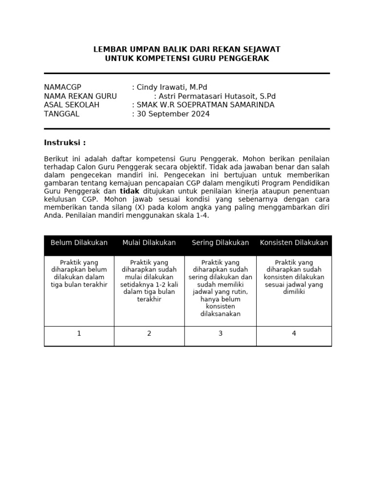 OK Lembar Umpan Balik dari Rekan Sejawat | PDF