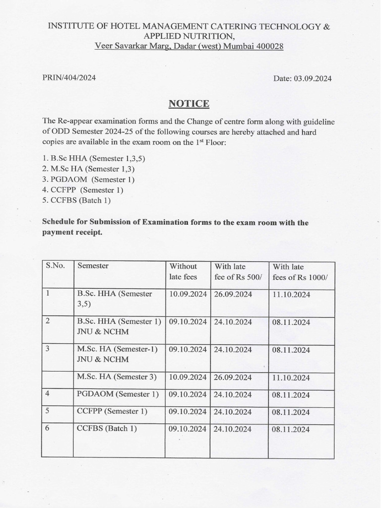Re-Appear Examination Notice | PDF