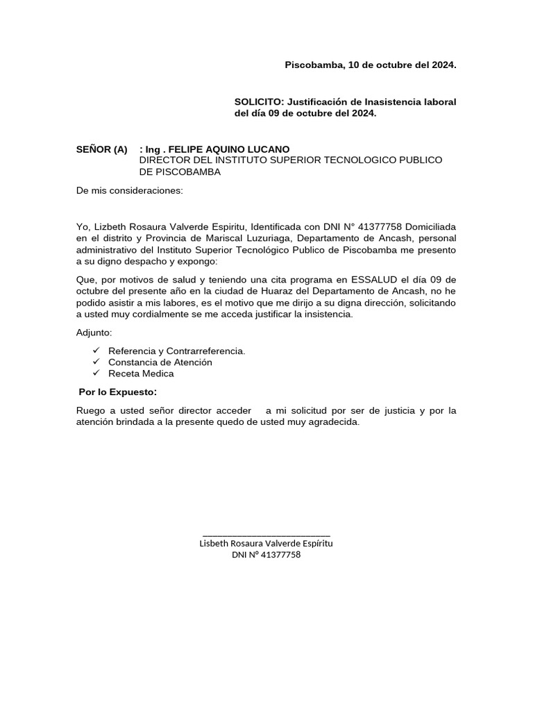 Justificacion de Insistencia | PDF | Hogar, jardinería y bricolaje