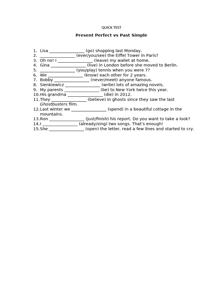 Simple vs Perfect | PDF