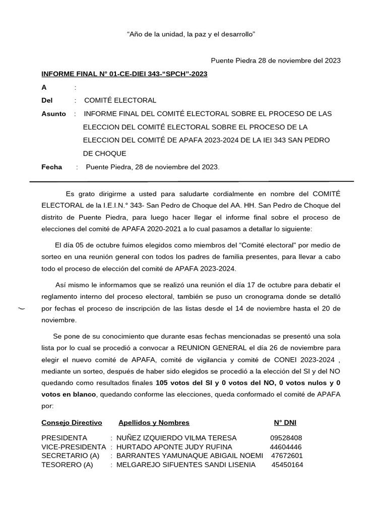 Informe Final Apafa | PDF | Gobierno | Eventos políticos
