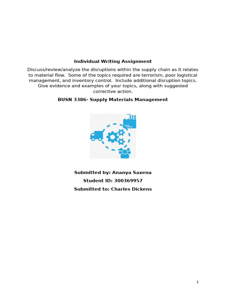 Individual Writing Assignment - Supply Materials Management | PDF ...