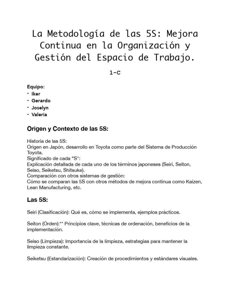 Metodología 5S: Mejora Continua Efectiva | PDF | Lean Manufacturing ...