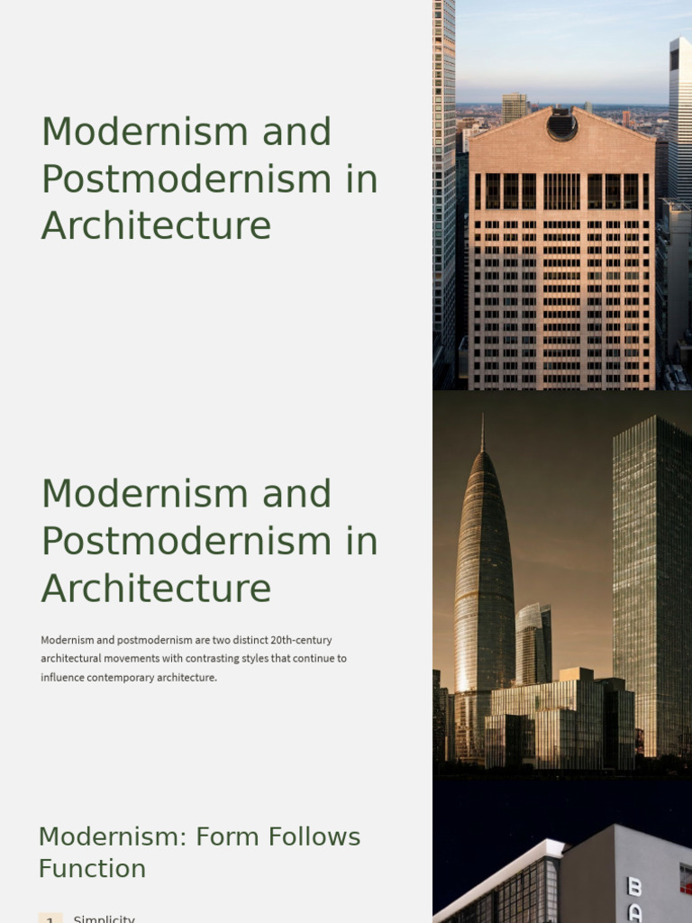 Modernism and Postmodernism in Architecture | PDF | Modernism | Design