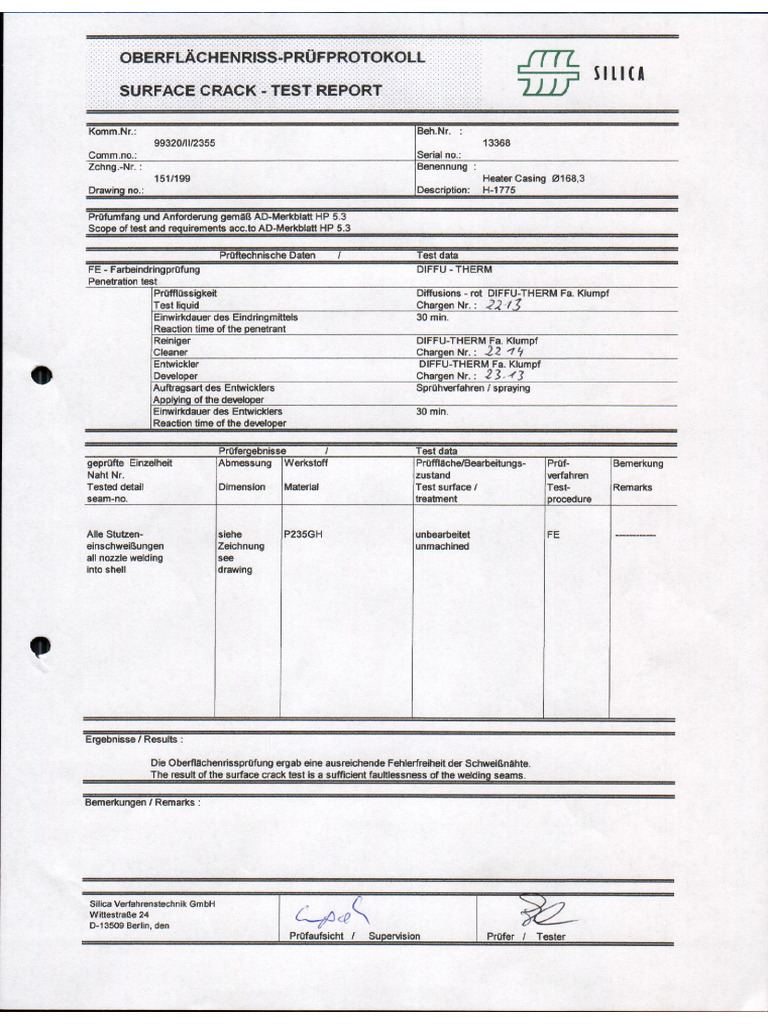 Surface Crack Test Report - 0 | PDF