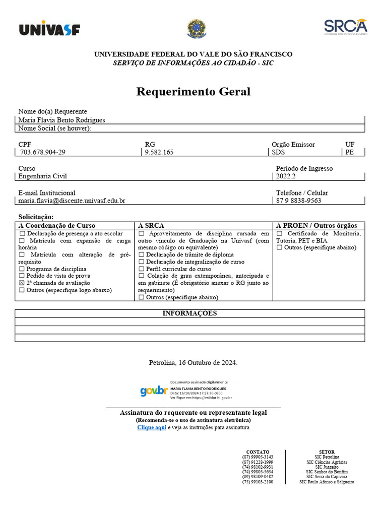 Requerimento Assinado 2°chamada | PDF