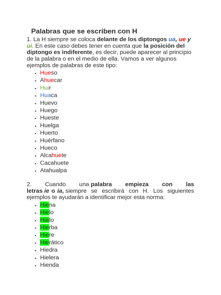 Reglas de uso de la H en español | PDF | Fonética