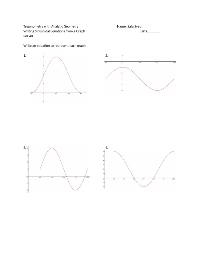 Write Sine and Cosine Equation From One Period Ws | PDF