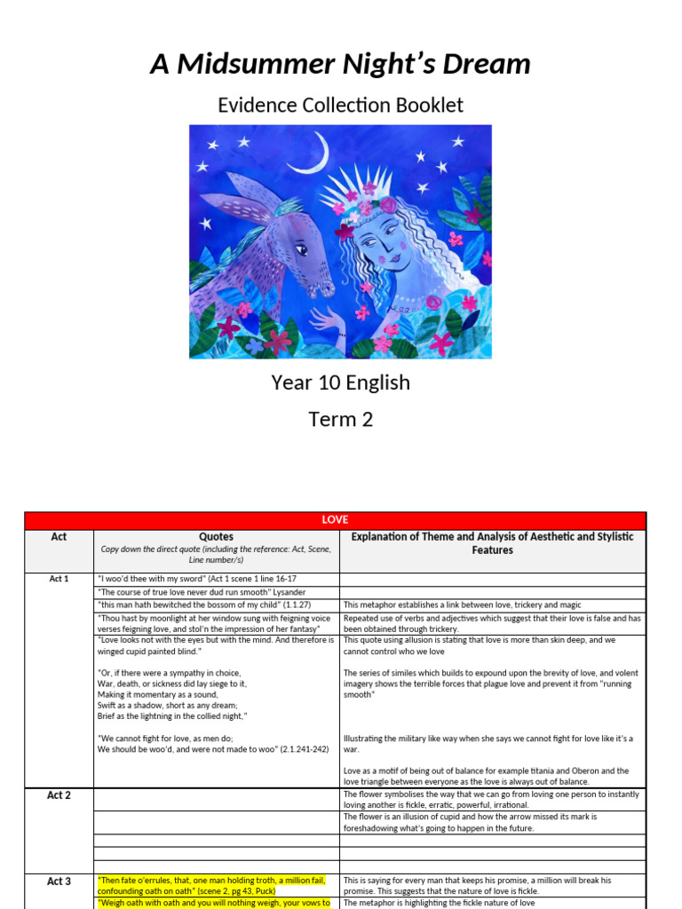 AMSND Evidence Collection Booklet | PDF | A Midsummer Night's Dream