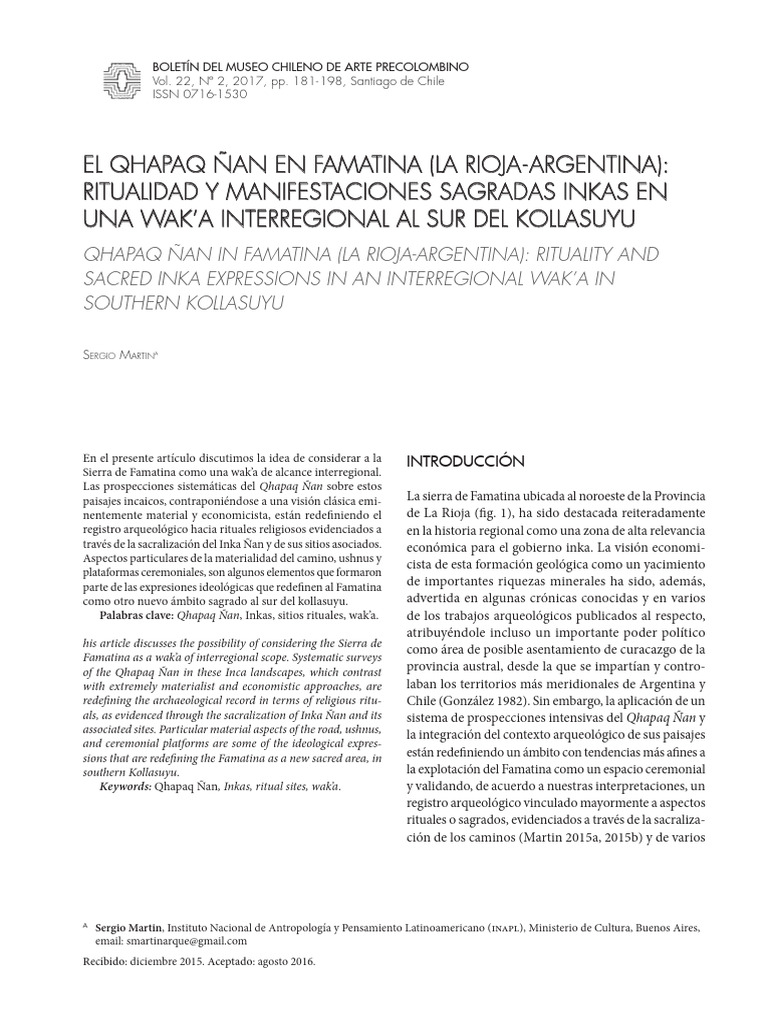 Qhapaq Ñan y ritualidad Inka en Famatina | PDF | Imperio Inca | Chile