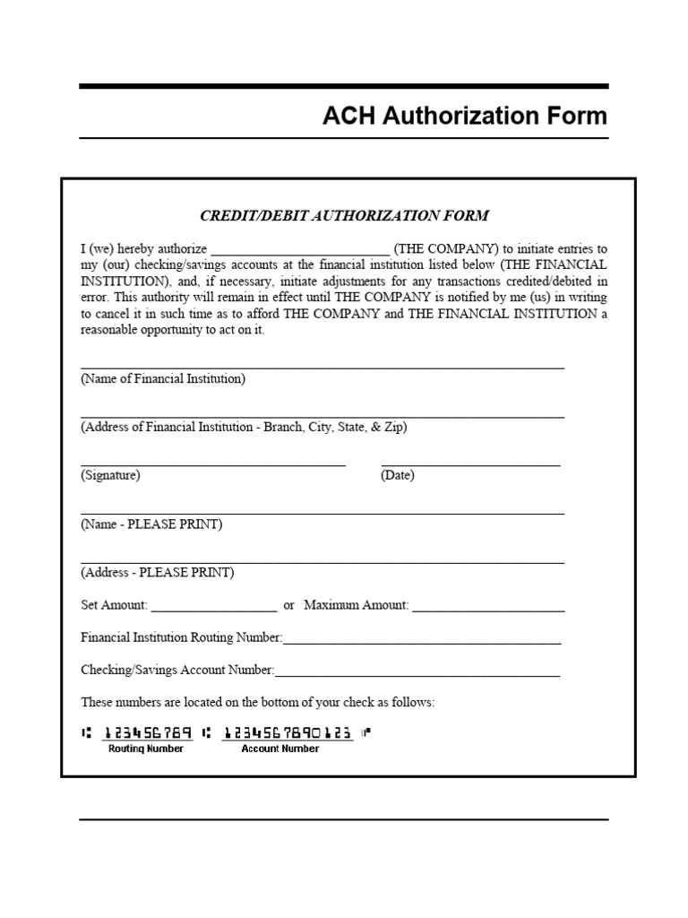 ACH Payment Authorization Form | PDF | Business