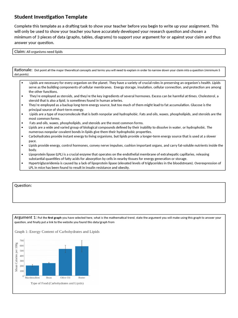 Student Investigation Template - Updated | PDF | Fat | Lipid