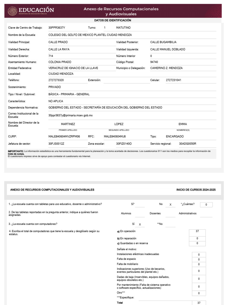C911 EPI AnexoComputo 2024 30PPR3637Y | PDF | Internet | Escuelas