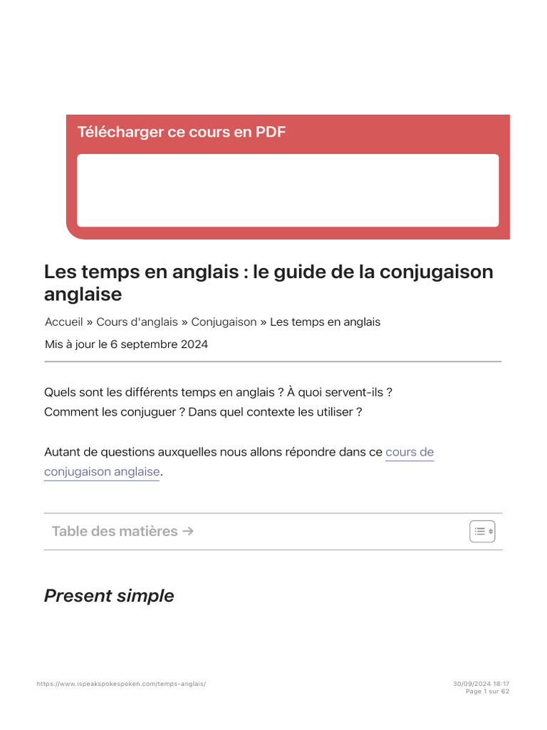 Guide des temps en anglais | PDF | Verbe | Morphologie
