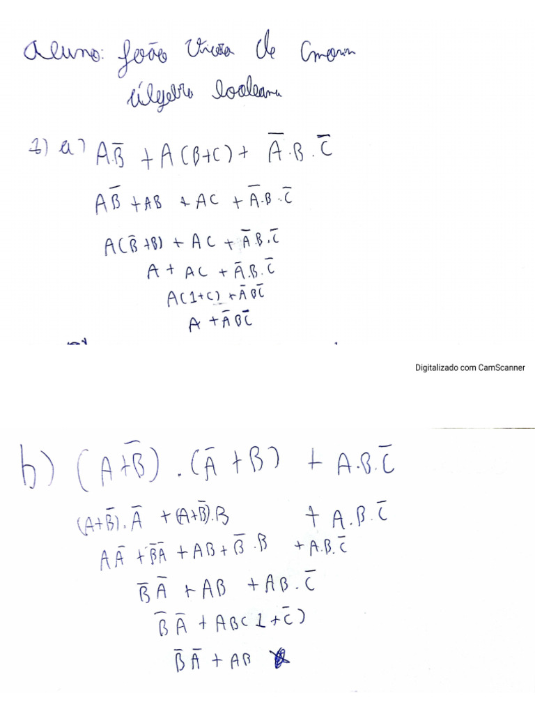 Tarefa Álgebra Booleana Joao | PDF