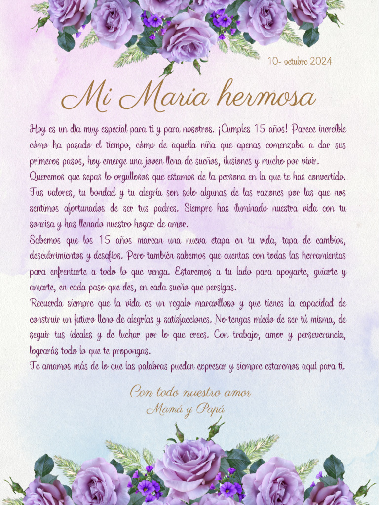 Carta emotiva para una quinceañera | PDF | Salud y bienestar | Estilo ...