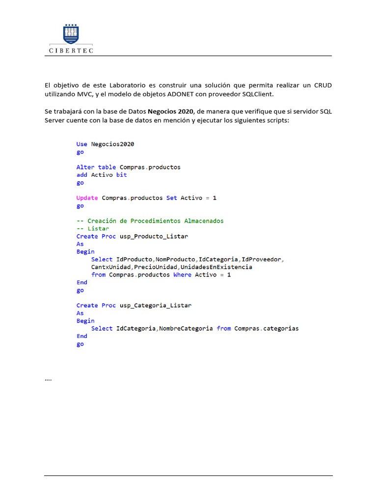 GUIA 05 - MVC - CRUD SQLClient | PDF | Educación más alta | Bases de datos