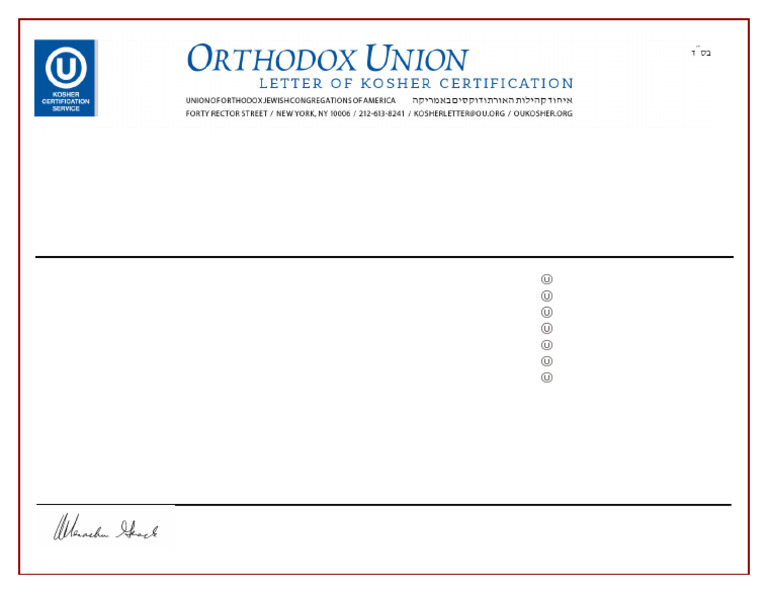 Kosher Certification for Ensign Products | PDF