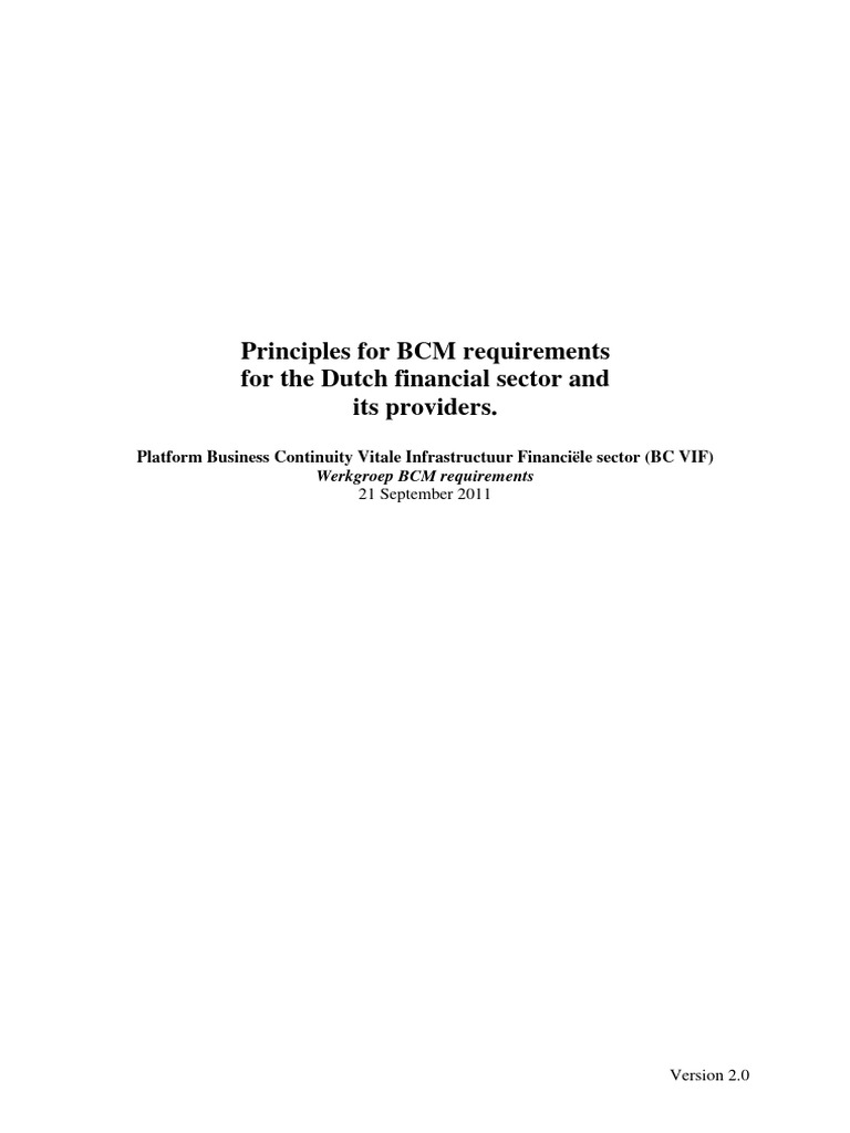 Principles For BCM Requirements Financial Sector v1.0 - tcm47-262167 | PDF | Risk | Crisis ...