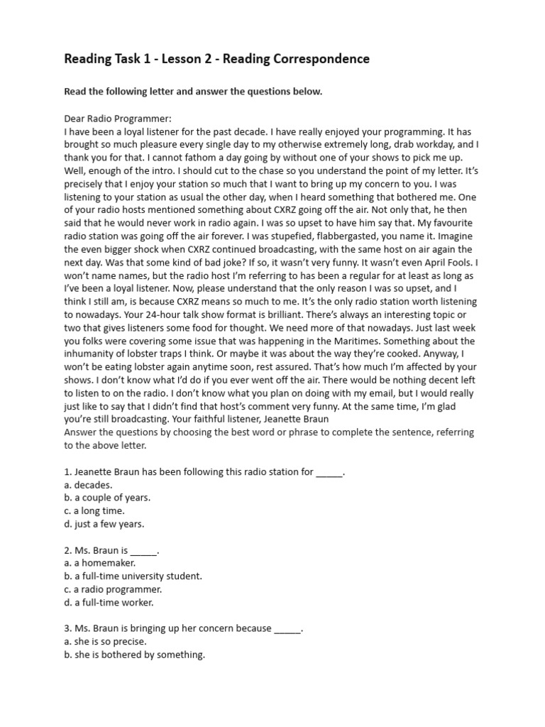 READING TASK 1 - Group 2 - Reading Correspondence | PDF | Poetry