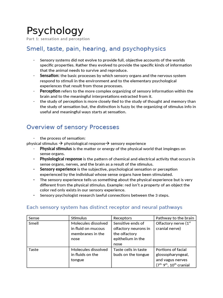 Psychology | PDF | Senses | Taste