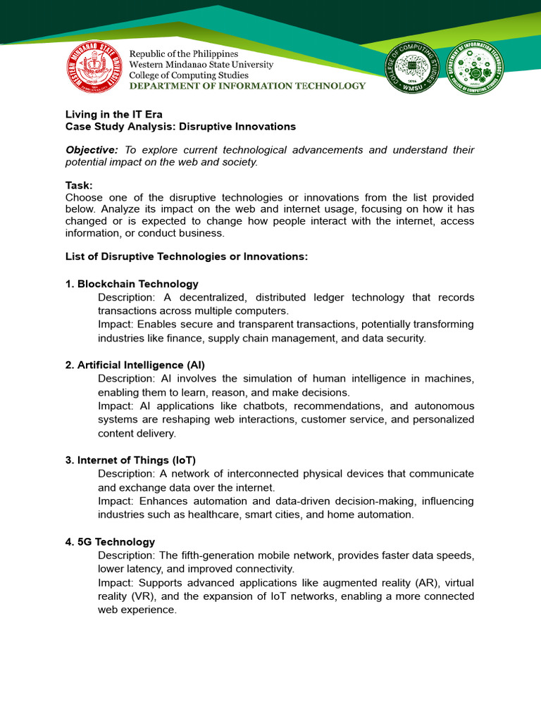 Living in the IT Era Case Study Analysis Disruptive Innovations | PDF ...