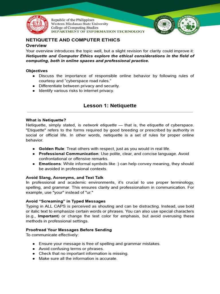 Module Netiquette and Computer Ethics | PDF | Malware | Ransomware