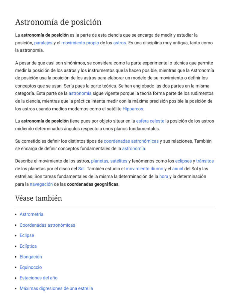 Astronomía de Posición - Wikipedia, La Enciclopedia Libre | PDF