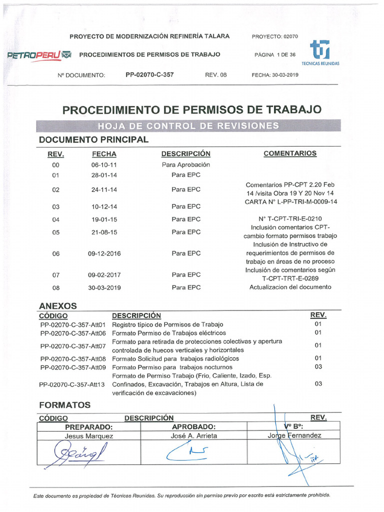 PP-02070-C-357 - Procedimiento de Permisos de Trabajo Rev.08 | PDF ...