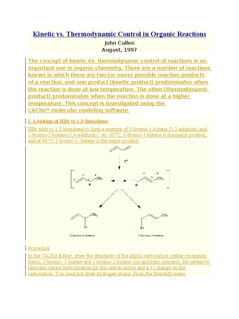 Organic Reaction Control Explained | PDF | Physical Chemistry | Organic ...