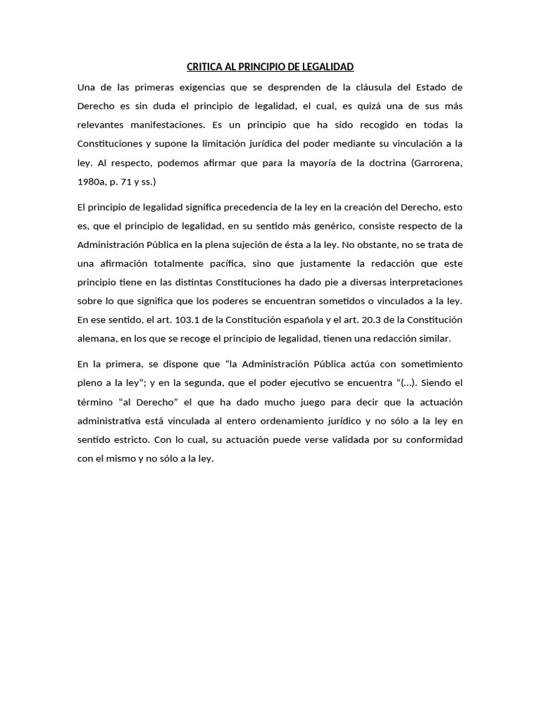 Critica Al Principio de Legalidad | PDF