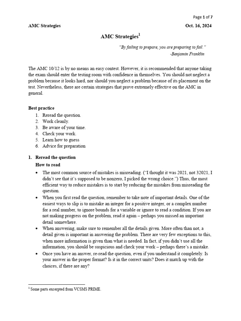 Strategy AMC Preparation | PDF | Odds | Mathematics