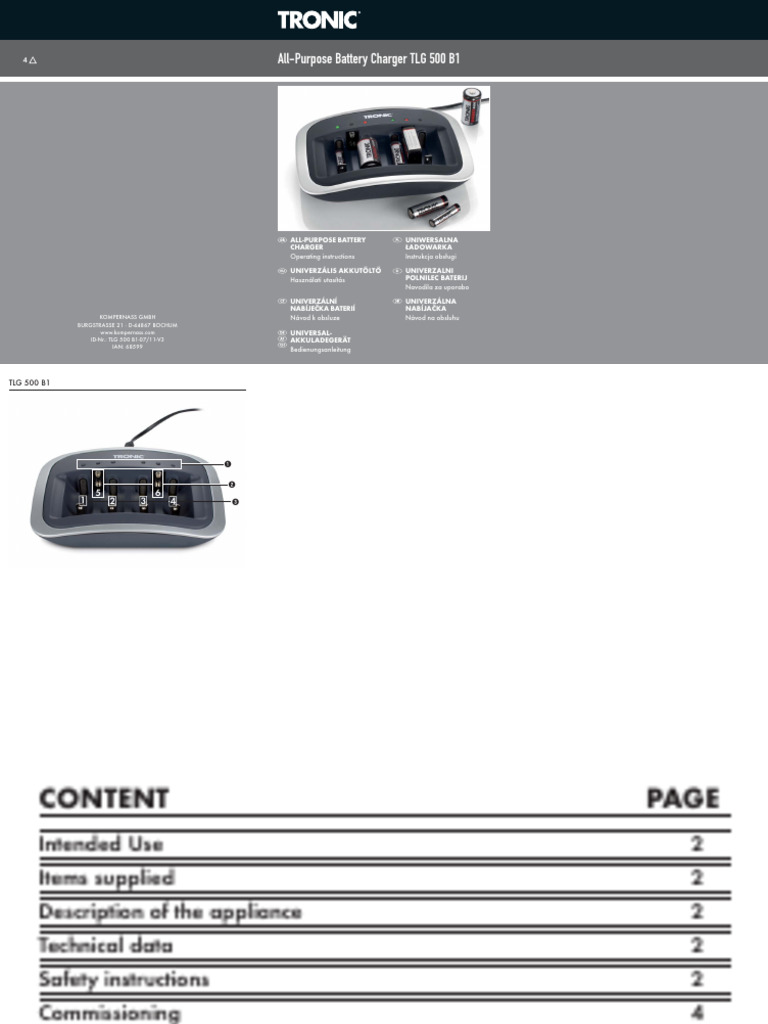 Tronic TLG 500 B1 Elemtöltő | PDF | Battery Charger | Rechargeable Battery