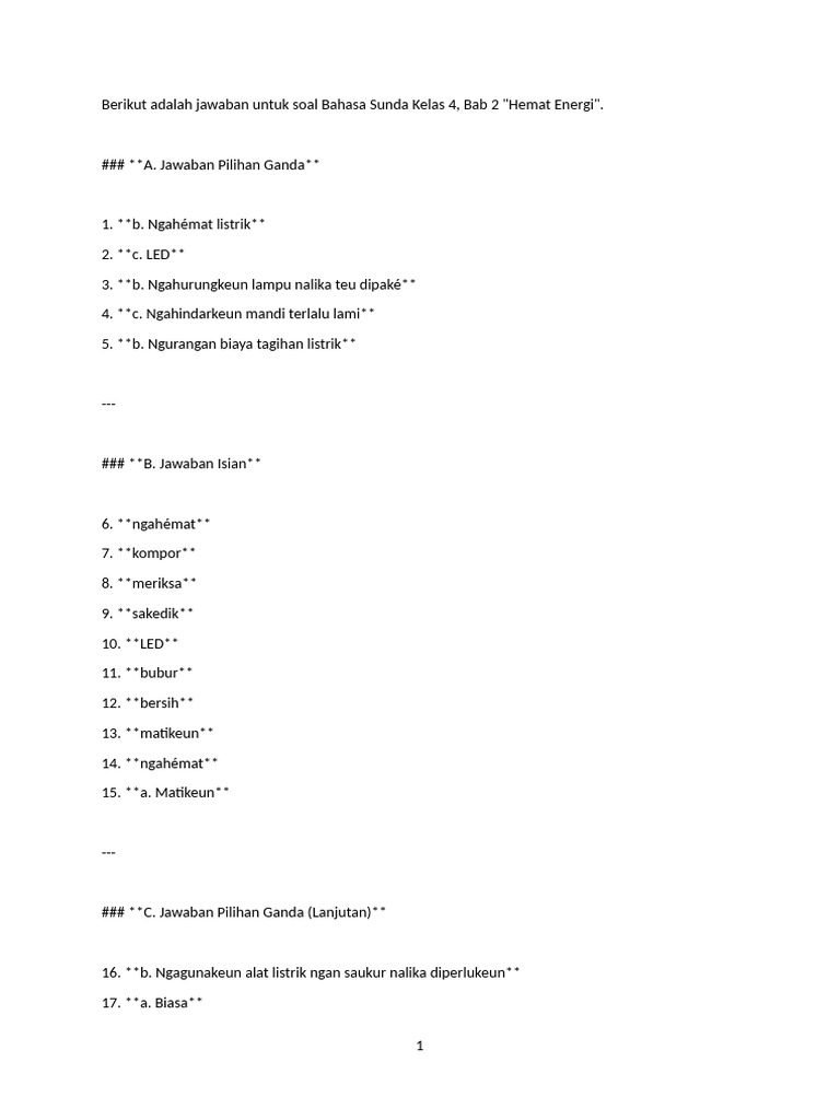 Berikut Adalah Jawaban Untuk Soal Bahasa Sunda Kelas 4 Bab 2 | PDF