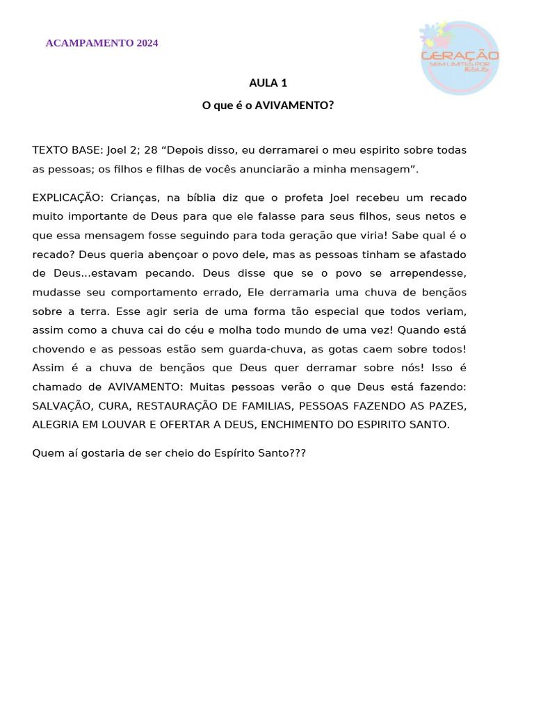 Aula 1 O Que é O Avivamento Pdf Filosofia Estudos De Línguas