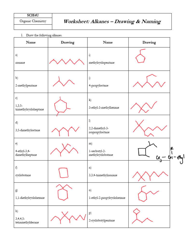 1a - Alkanes - Drawing & Naming - Worksheet | PDF | Alkane | Hydrogen
