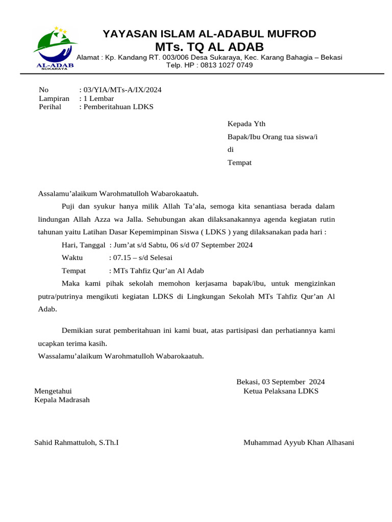 Surat Pemberitahuan Ldks 2024 | PDF