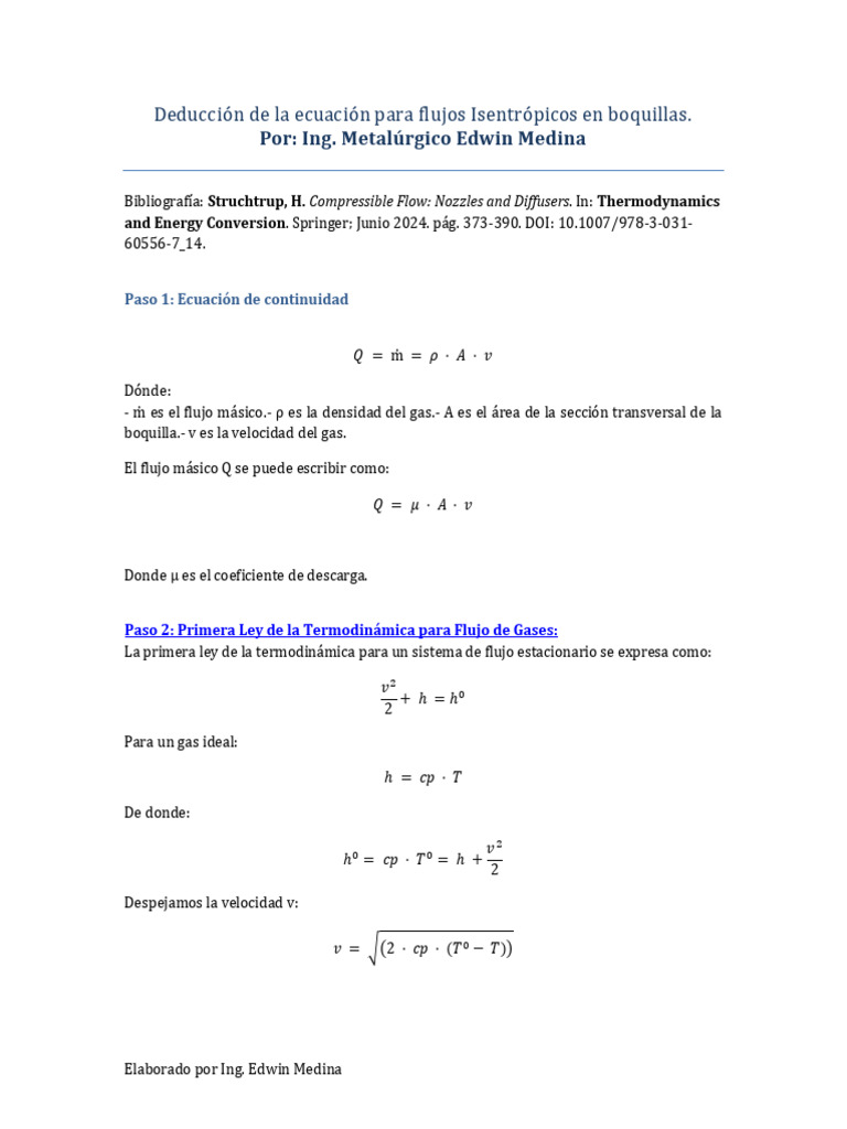 Deducción Ecuación Flujo Isentrópico | PDF | Gases | Temperatura