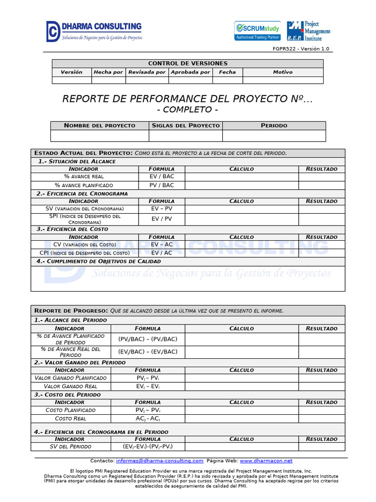 FGPR - 522 - 06 - Reporte de Performance Del Proyecto - Completo | PDF ...