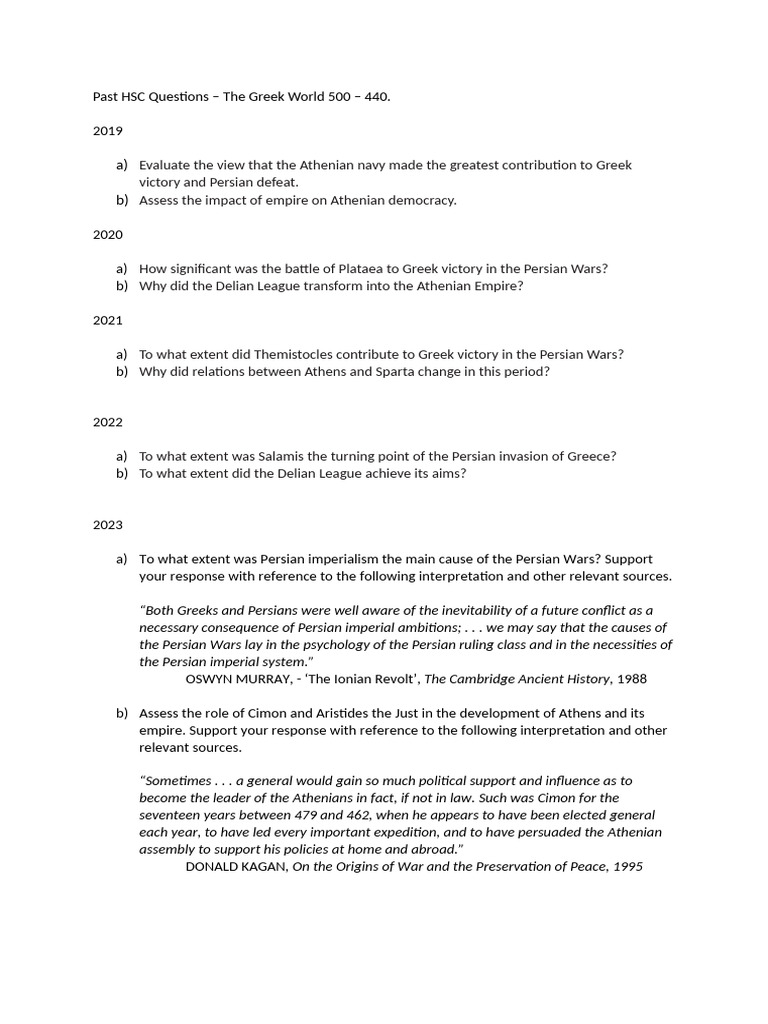 Past HSC Questions - Greek World | PDF