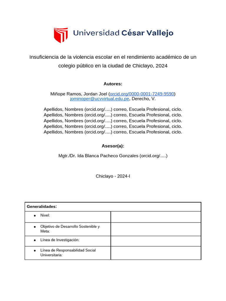 Metodologia - Insuficiencia de La Violencia Escolar en El Rendimiento ...