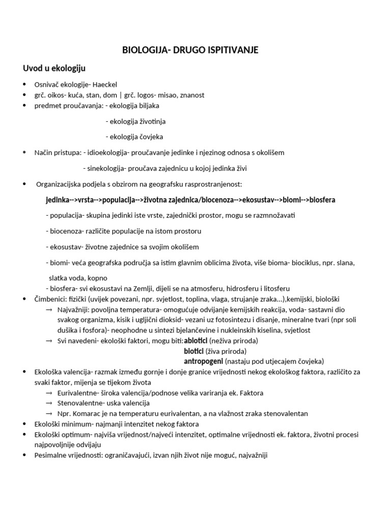 Biologija 2 Ispitivanje | PDF